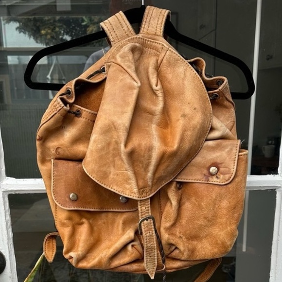 Bags | Vintage Tan Leather Backpack | Poshmark